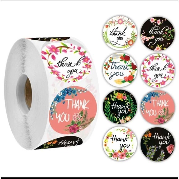 No Brand | Office | 50 Pieces Roll Of Adorableflower Thankyou Stickers ...